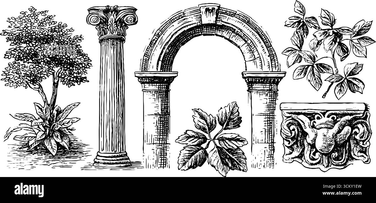 Neoclassical engaged column and art nouveau elements for architectural ...