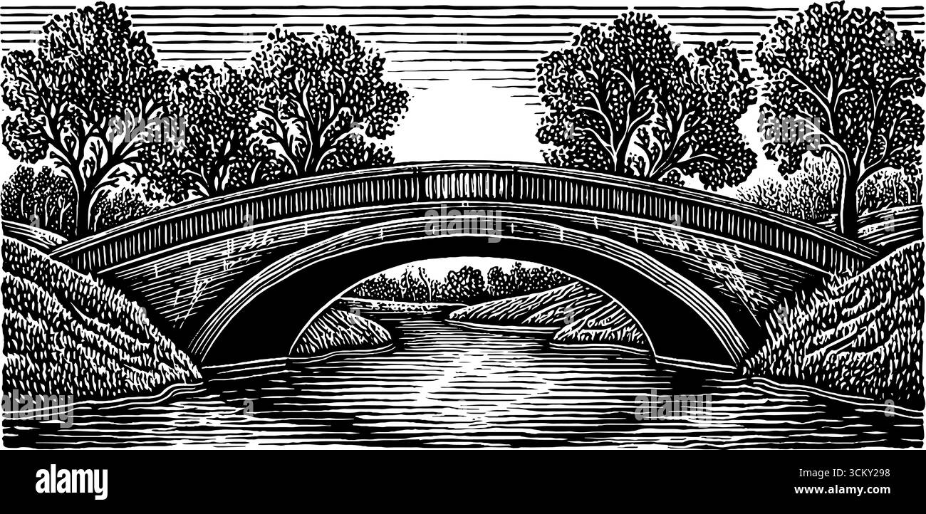 Vintage arched bridge over canal sketch for design Stock Vector Image ...