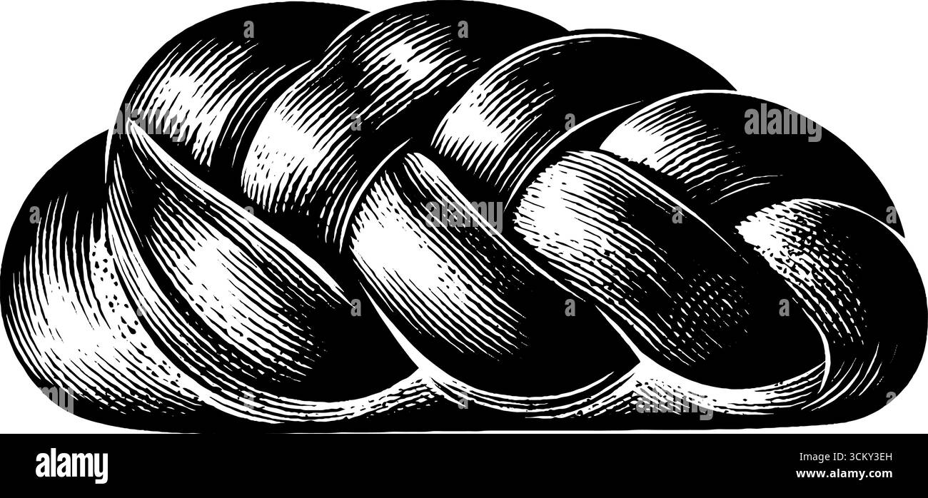 Black and white woodcut of braided challah loaf for print design Stock ...