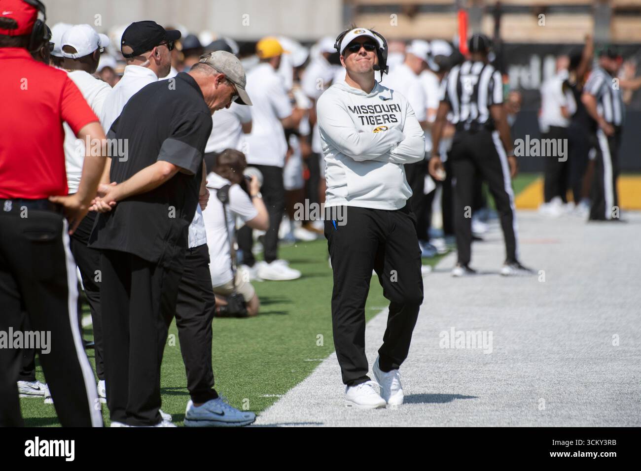 Missouri head coach Eliah Drinkwitz looks at the scoreboard during the ...