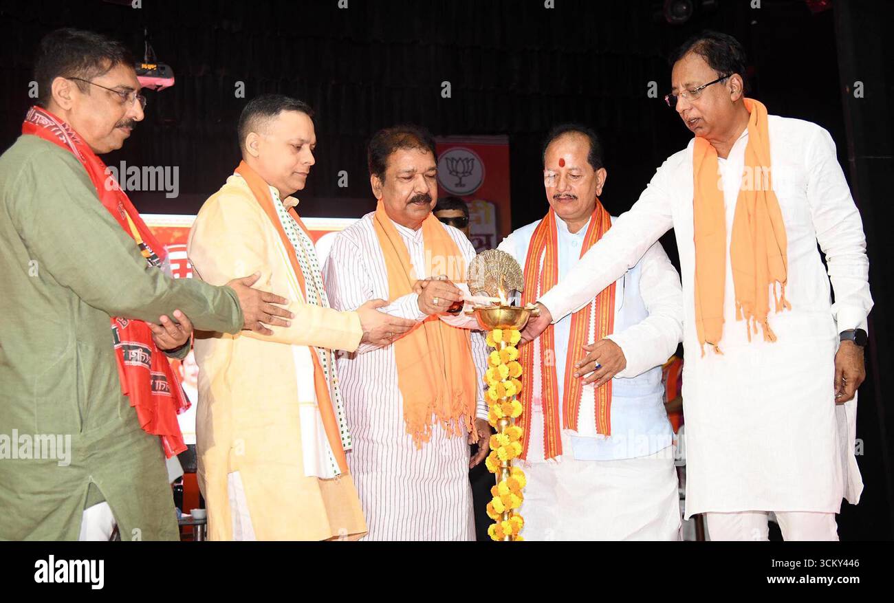 PATNA, INDIA - SEPTEMBER 13: Bihar BJP president Dilip Jaiswal with ...