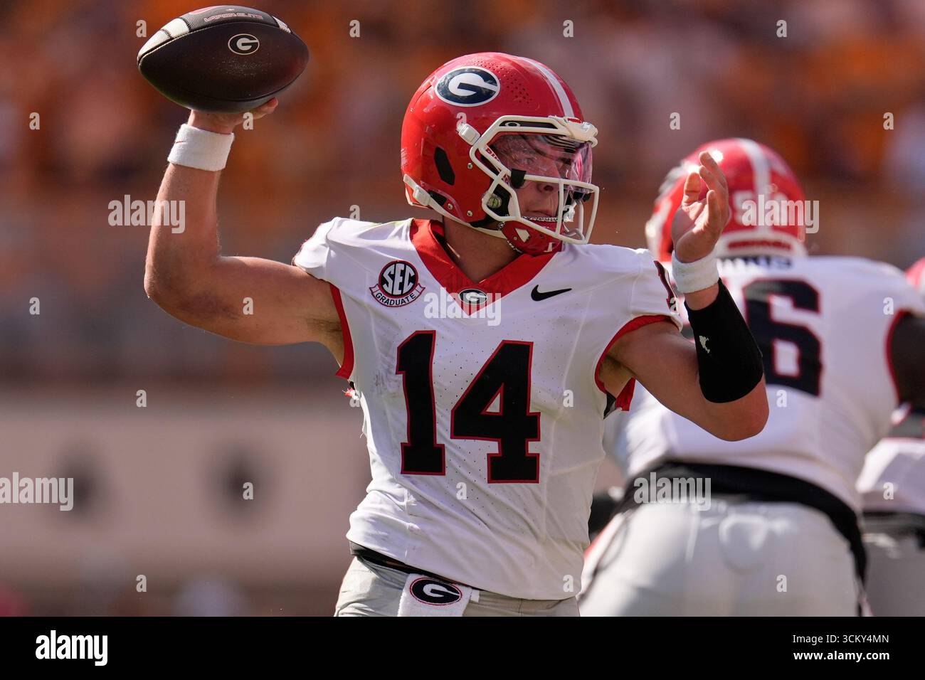 Georgia quarterback Gunner Stockton (14) looks to throw a pass during ...