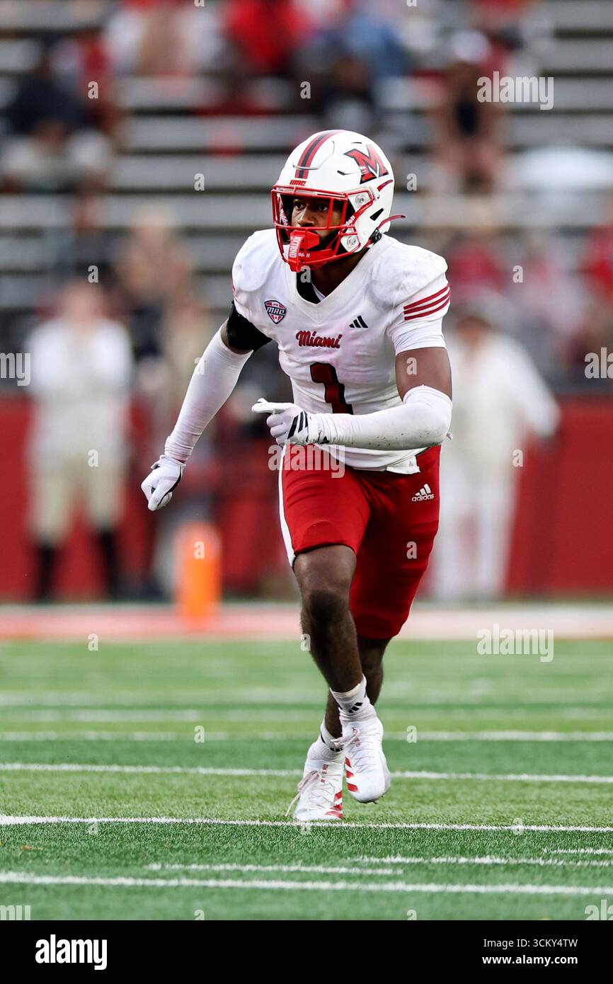 Miami (OH) Eli Blakey (1) in action against Rutgers during an NCAA ...
