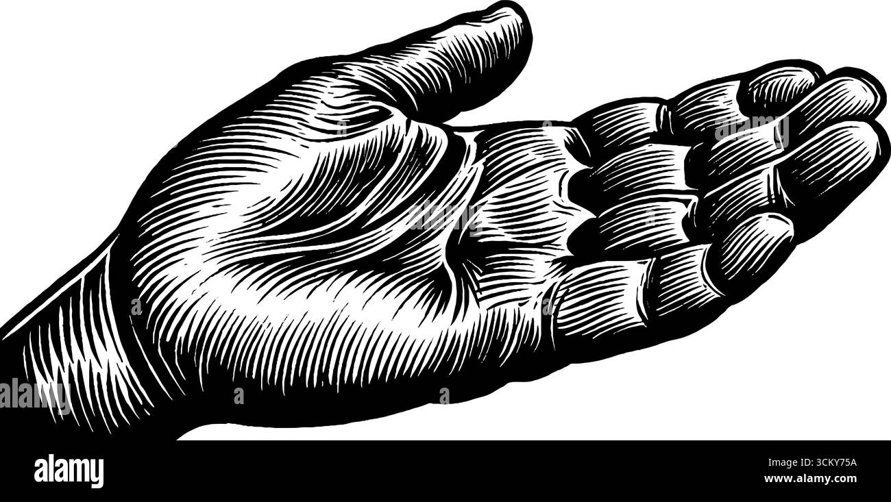 Surreal hand with open eye in palm black and white design for mystical ...
