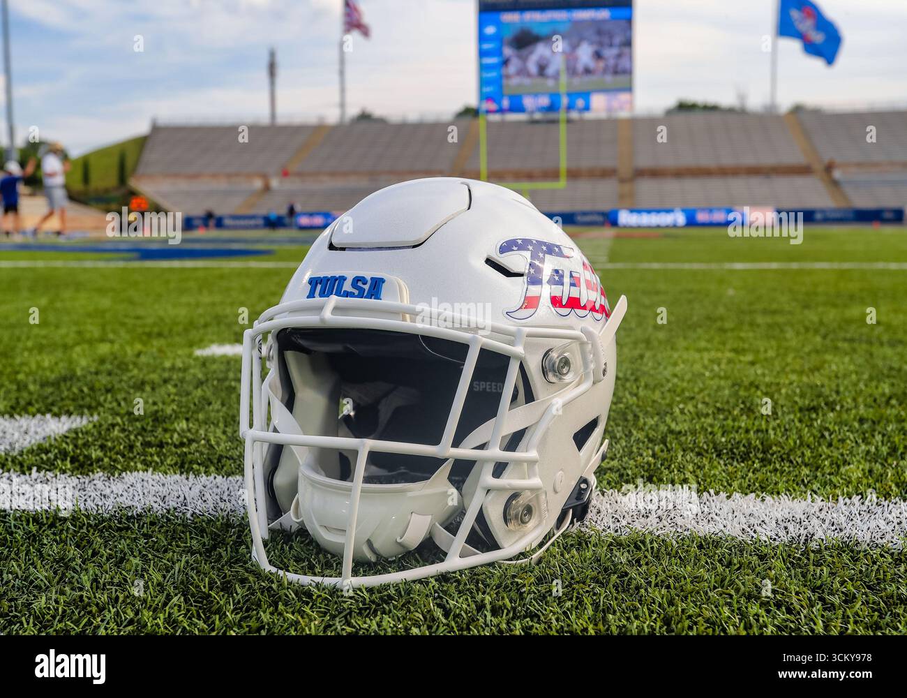 September 13, 2025:.Tulsa Golden Hurricane helmet on the field before ...