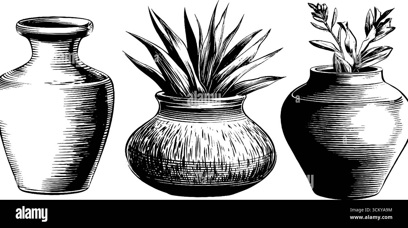 Hand painted ceramic vases with botanical motifs, vintage design for ...