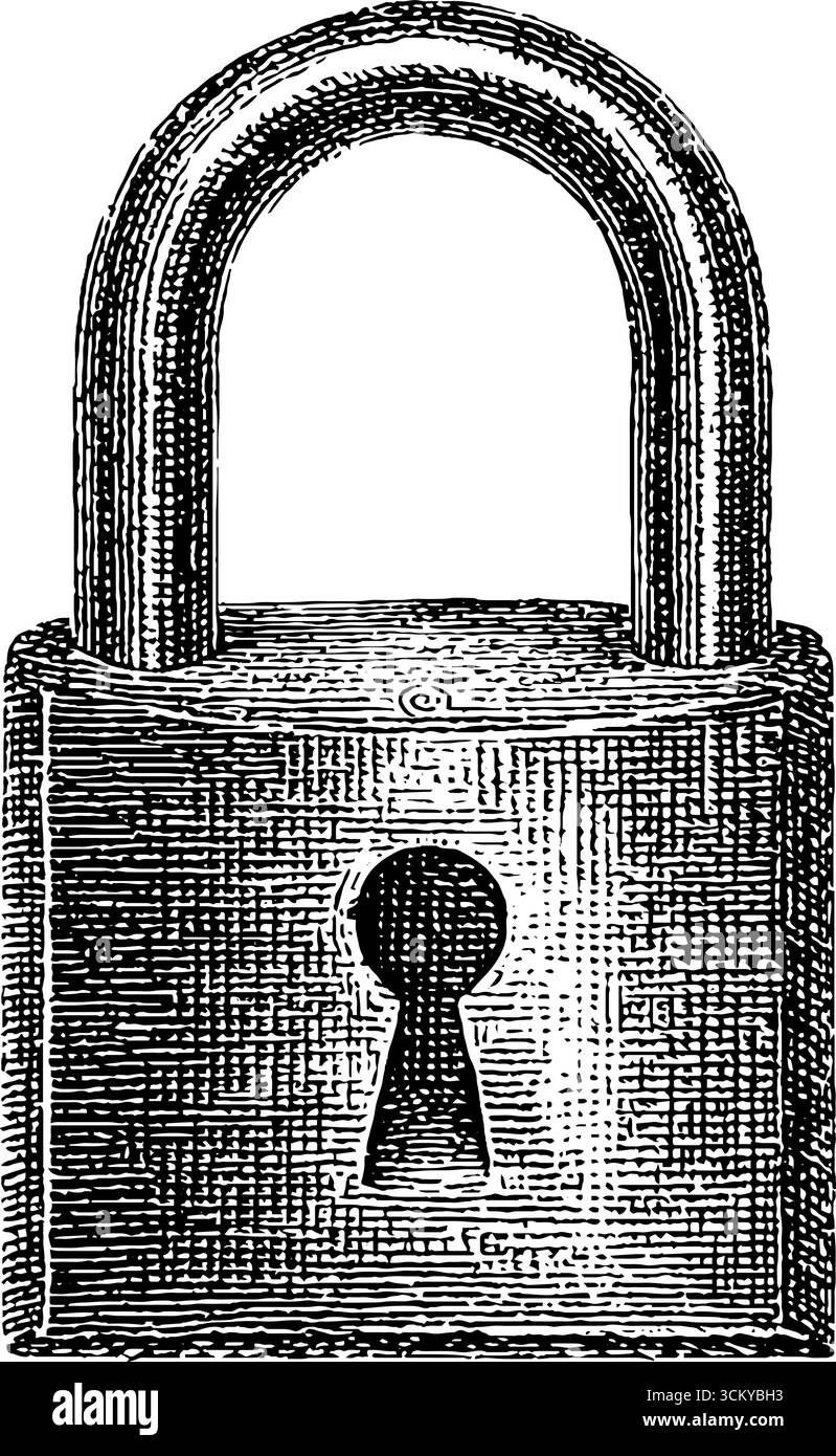 Vintage wrought lock box in engraving and pencil style for classic ...