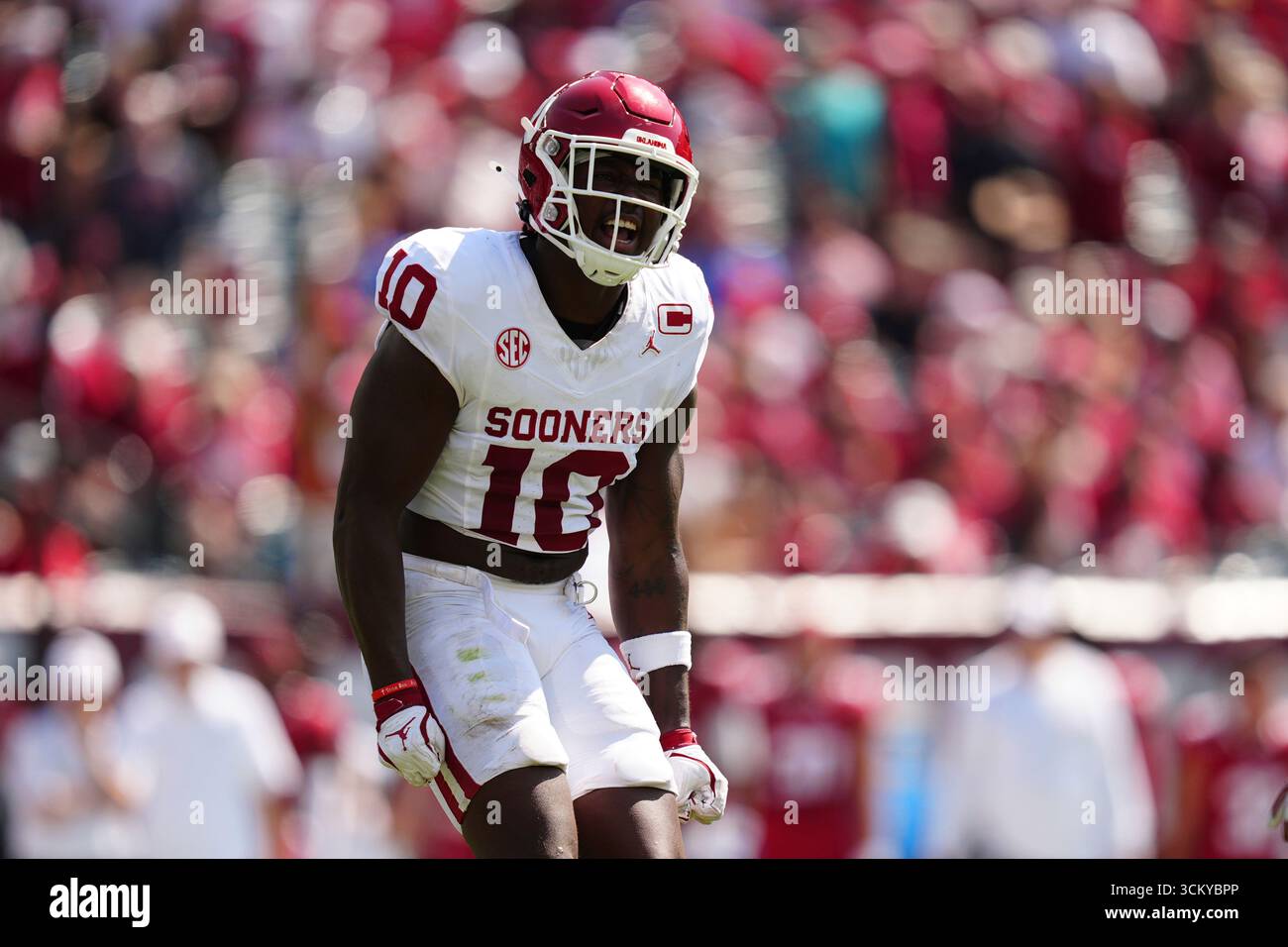Oklahoma linebacker Kip Lewis in action during an NCAA college football ...