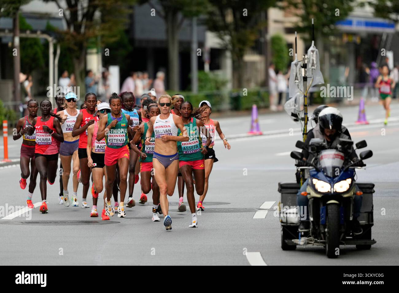 United States' Susanna Sullivan leads in the women's marathon at the ...