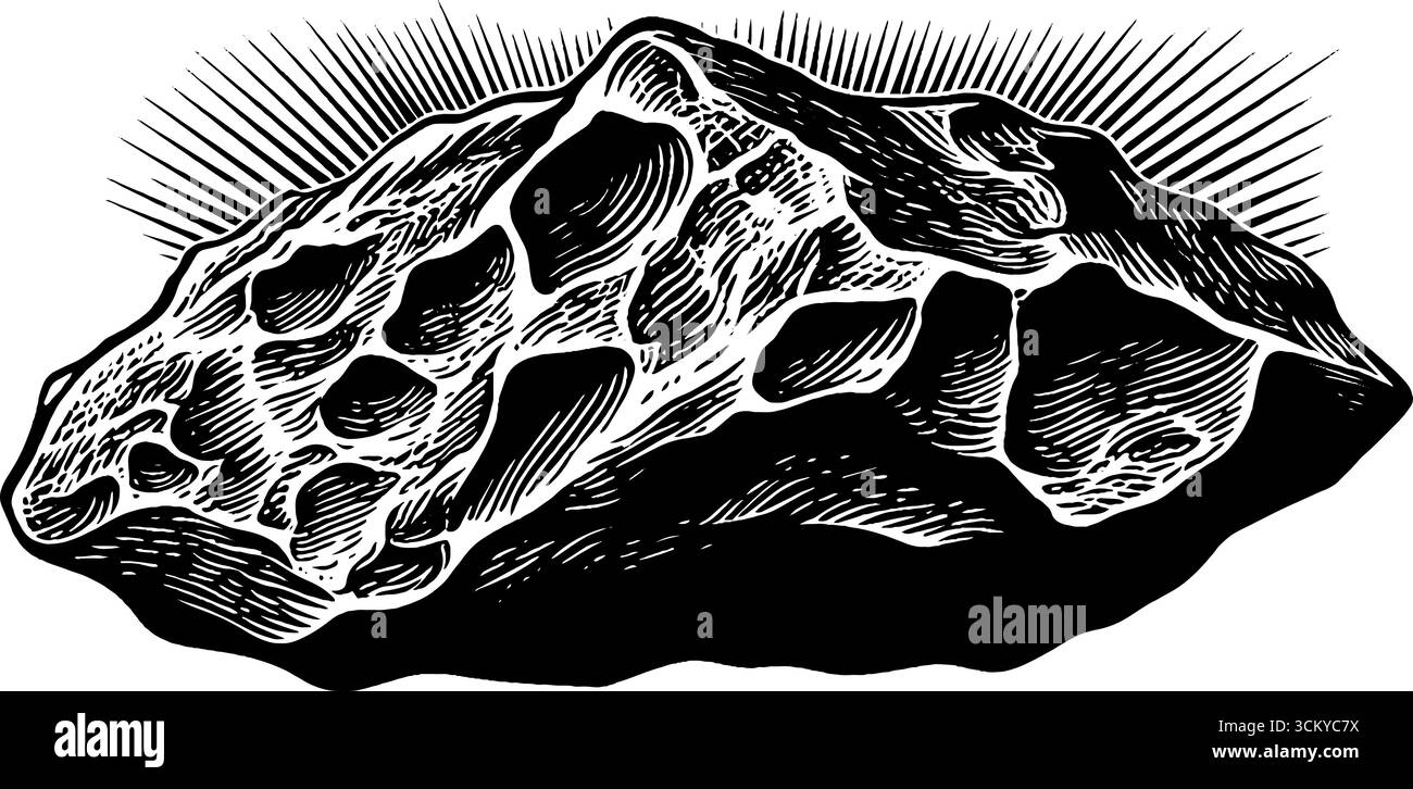 Detailed illustration of a pitted texture meteorite with irregular form ...