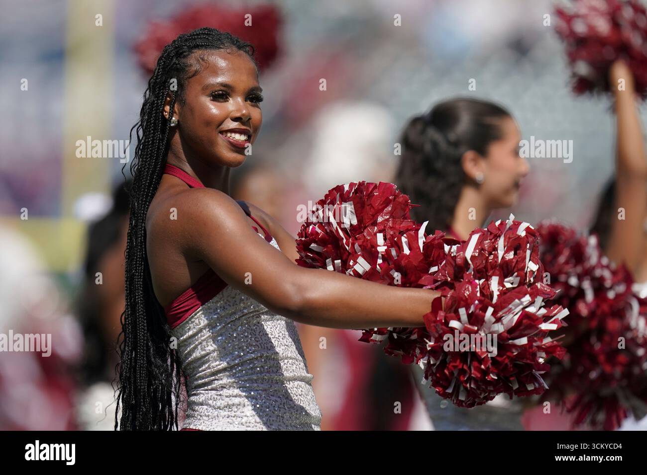 Cheerleaders perform before an NCAA football game between Oklahoma and Temple, Saturday, Sept ...