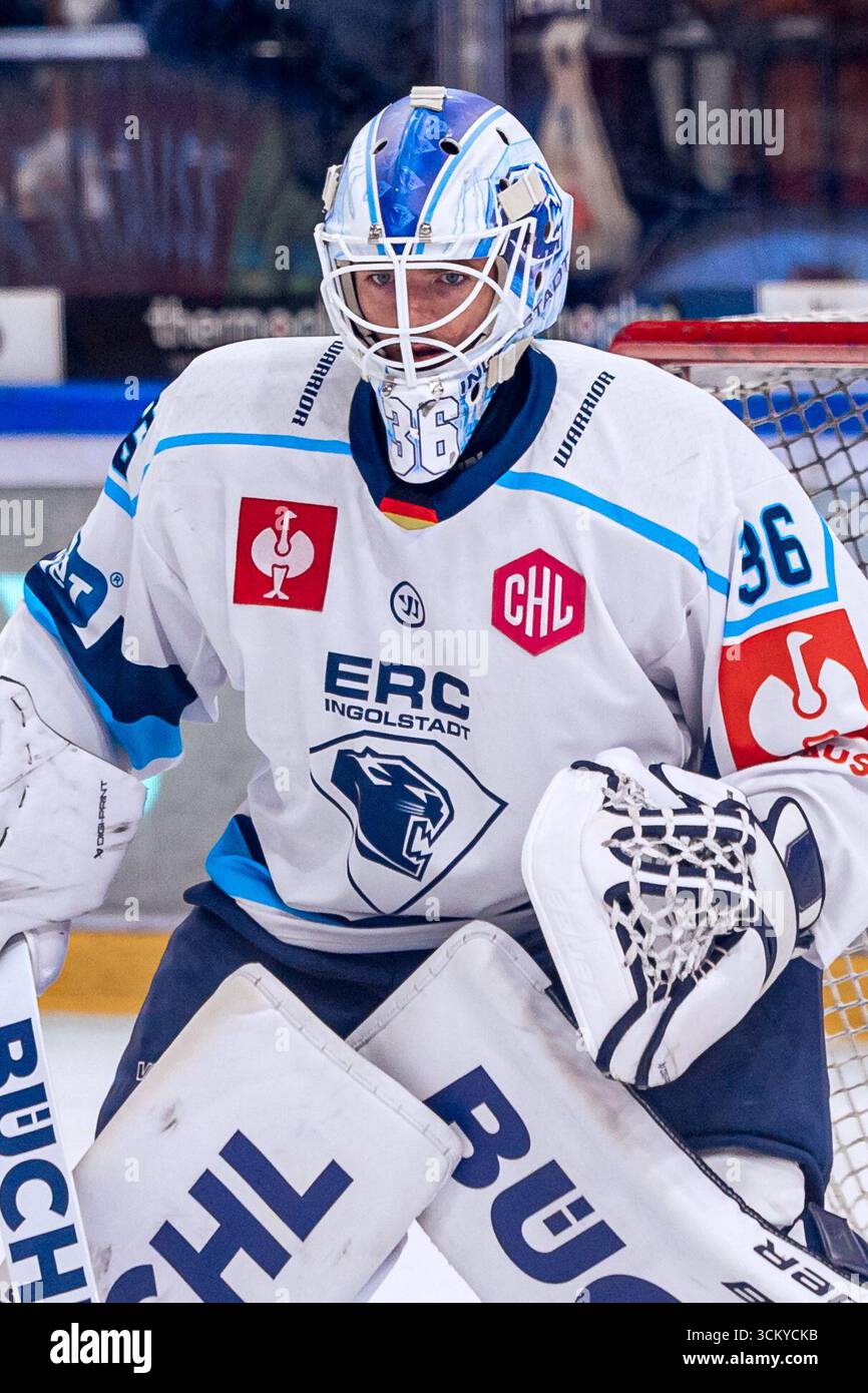 Goalie Brett Brochu #36 (Ingolstadt) - 05.09.2025 - Champions Hockey ...