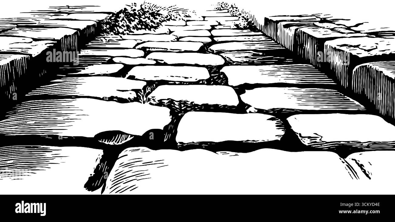 Vintage cobblestone street pattern with worn edge - retro design for ...