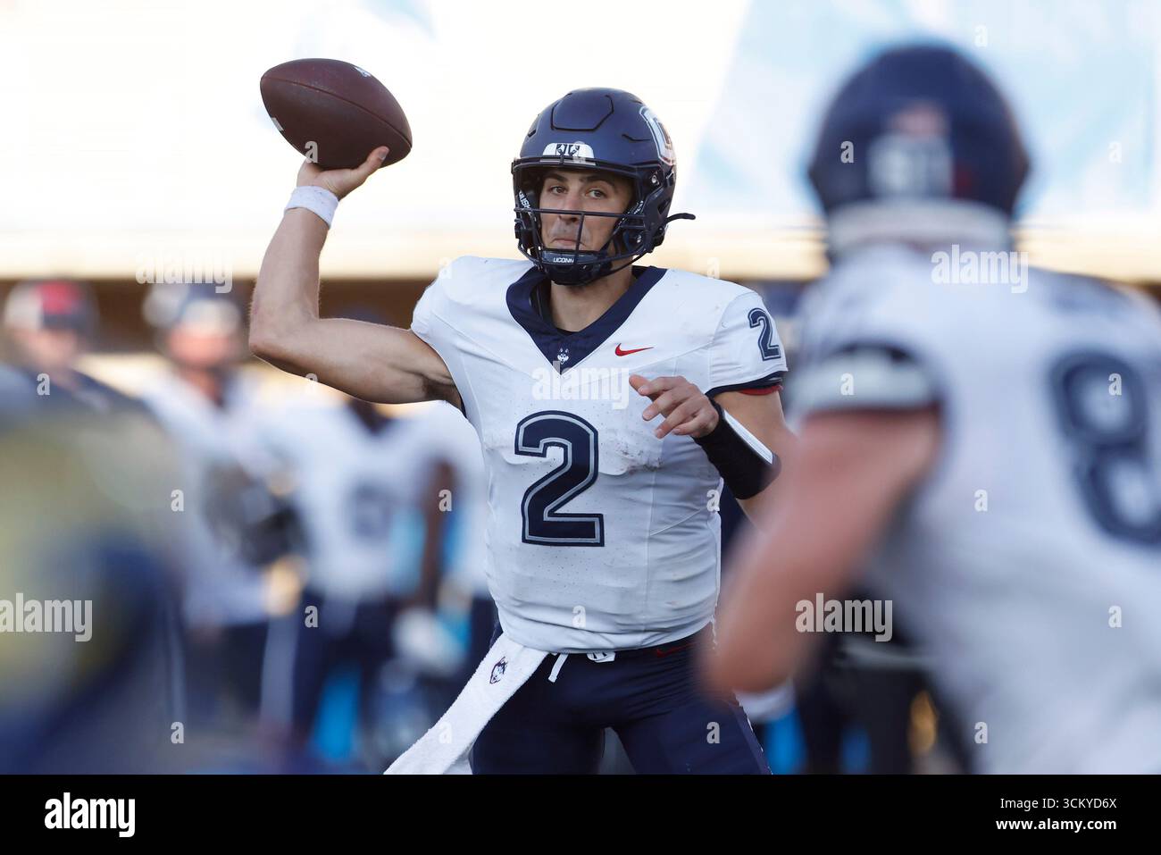 UConn quarterback Joe Fagnano (2) looks to pass during the second half ...