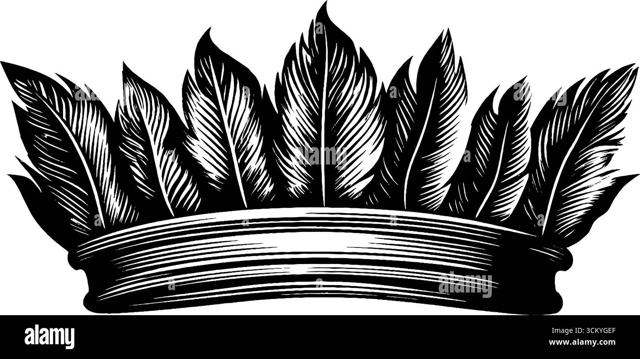 Black and white feathered crown with bone center design for art and ...