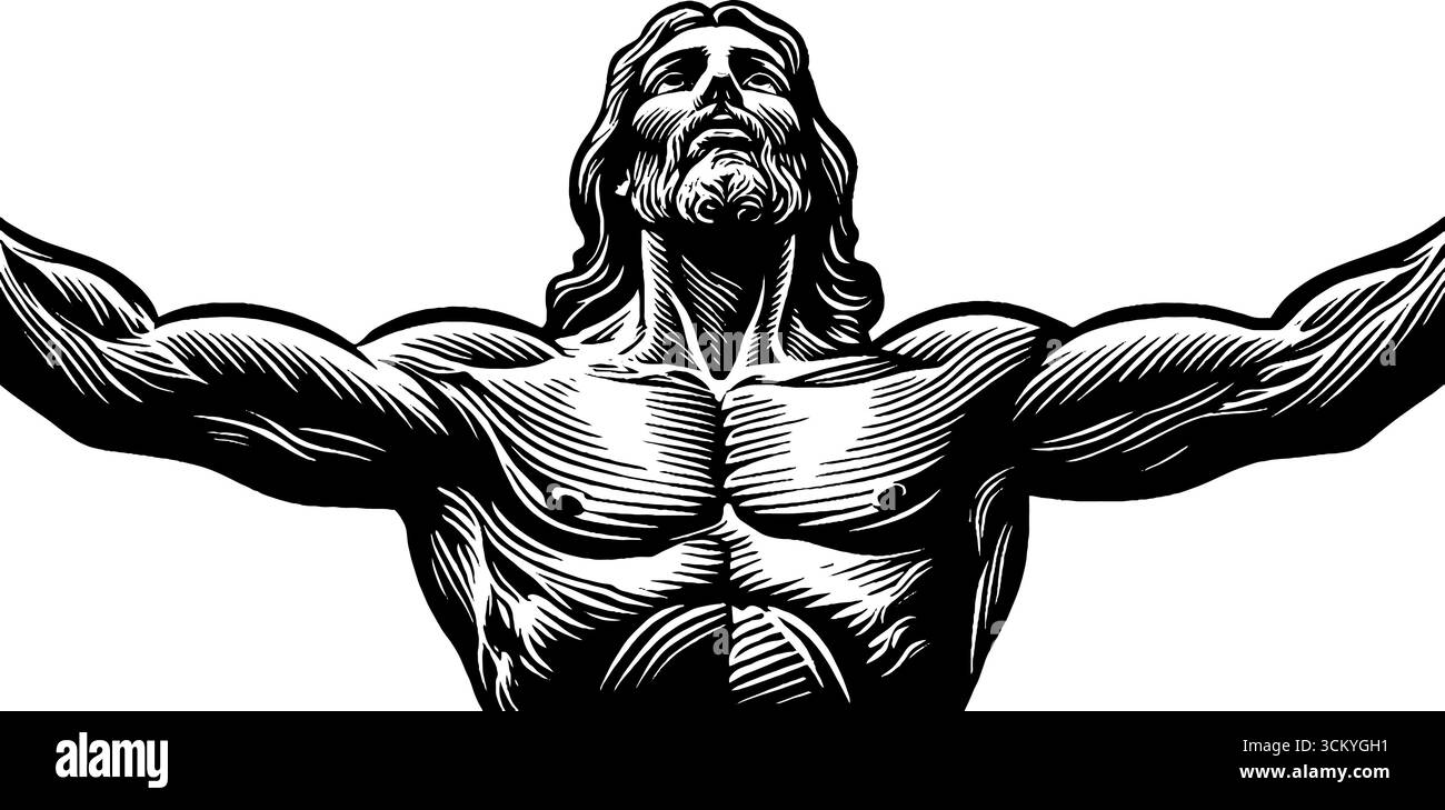 Inspirational figure with open arms in black and white design for ...