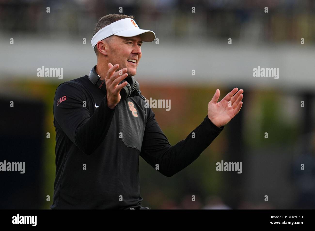Southern California head coach Lincoln Riley gestures during the first ...