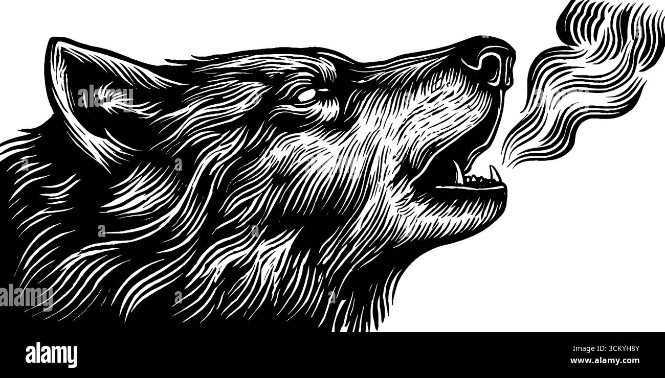 Mystical wolf spirit with glowing eye and smoke trail illustration for ...