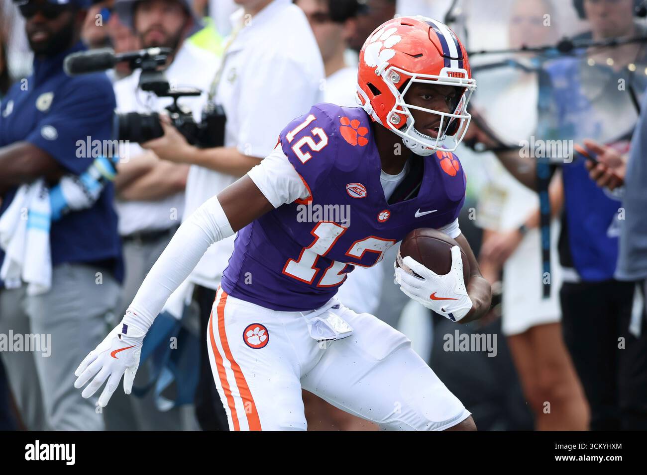 Clemson wide receiver Bryant Wesco Jr. (12) runs with the ball during ...