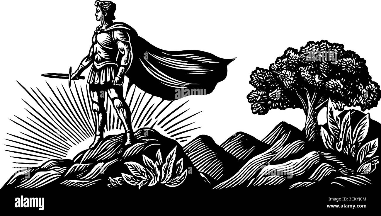 Figure holding sword Black and White Stock Photos & Images - Alamy