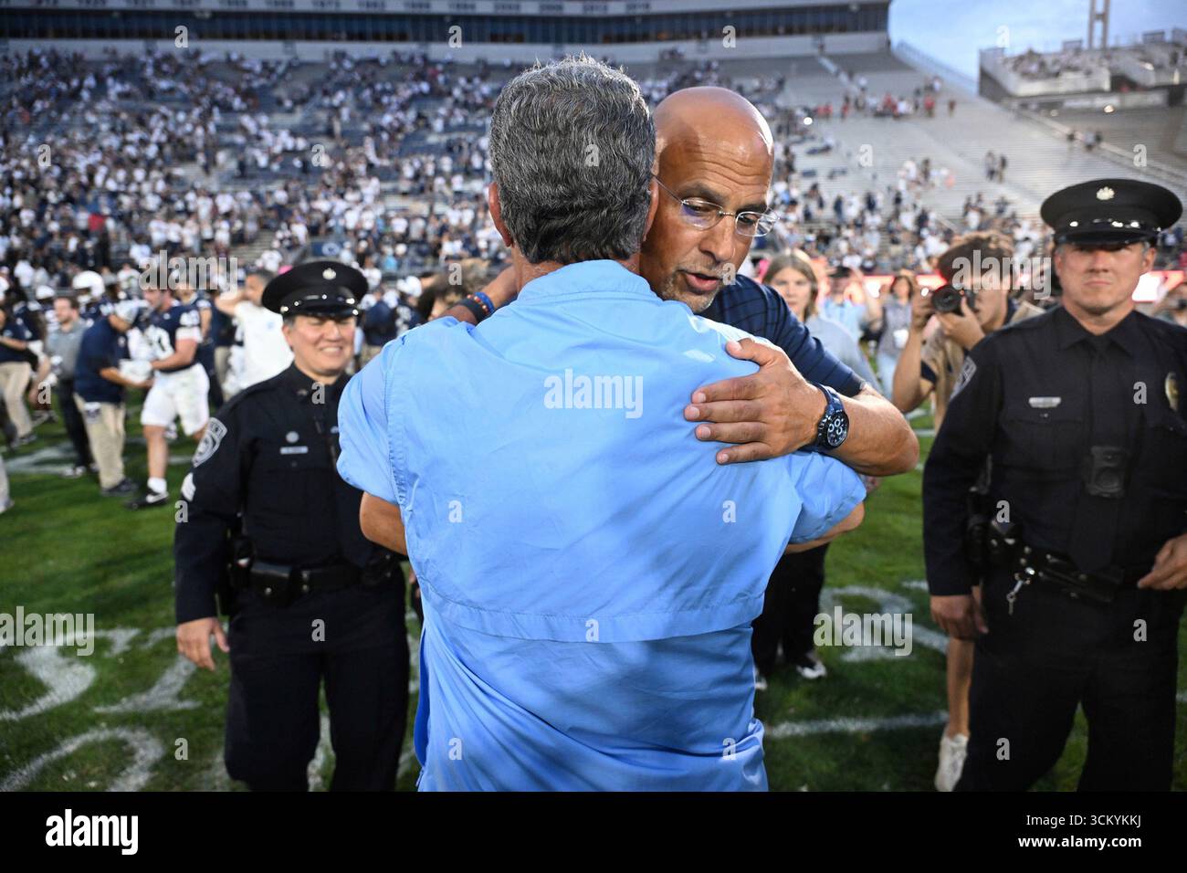 Penn State head coach James Franklin, center right, greets Villanova ...