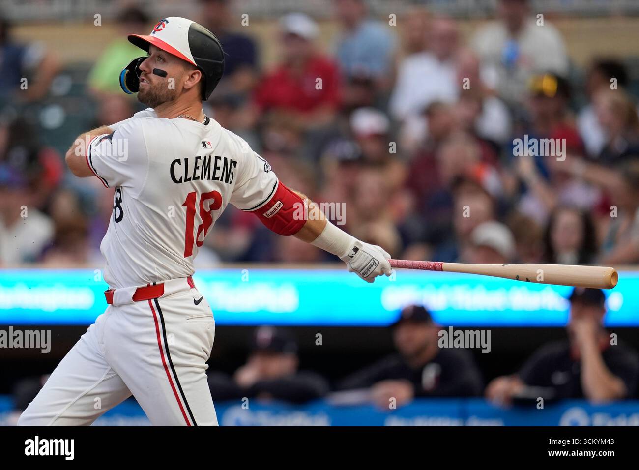 Minnesota Twins' Kody Clemens (18) hits a single in the second inning ...