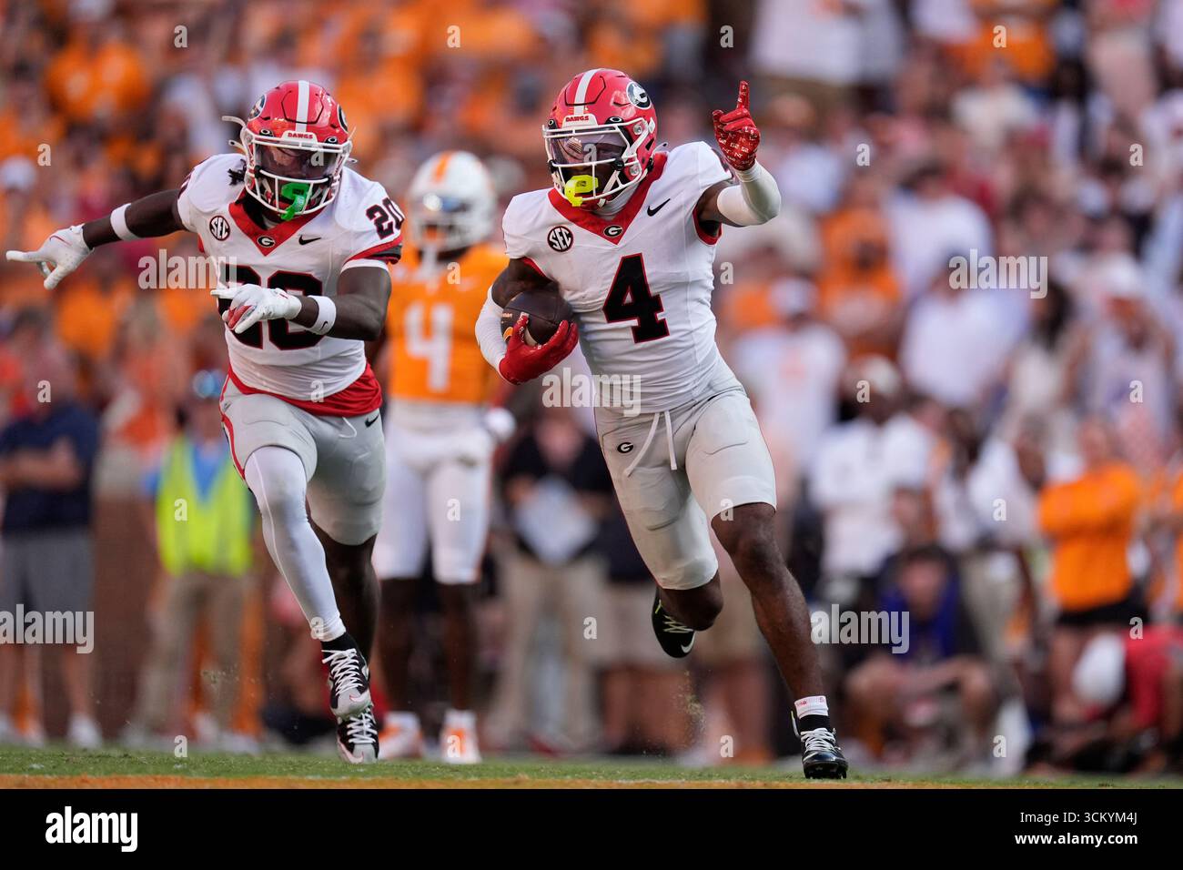 Georgia defensive back KJ Bolden (4) celebrates an interception with ...