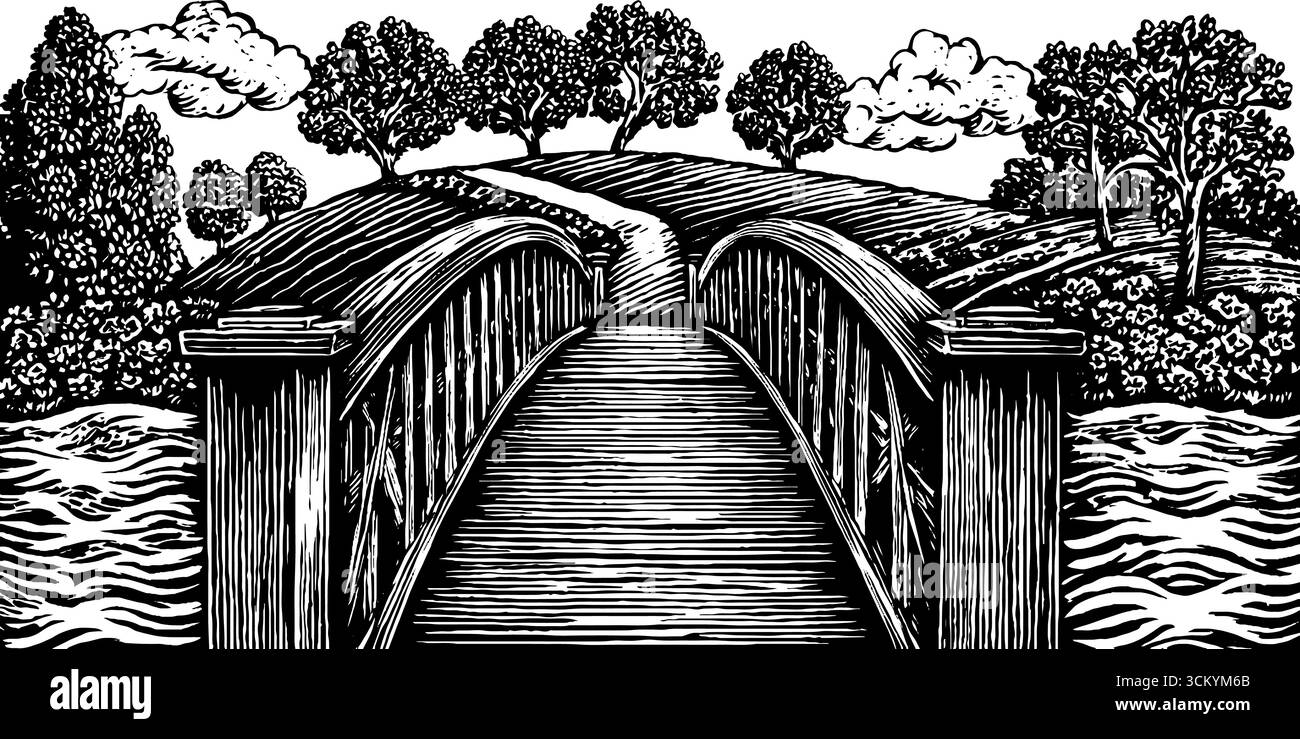 Walkway in covered bridge Stock Vector Images - Alamy