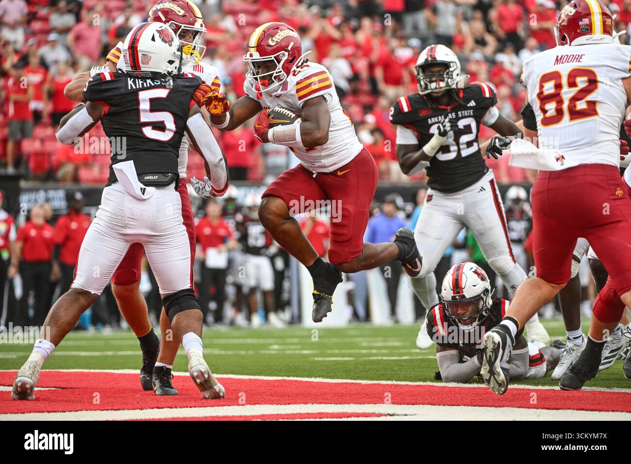 Iowa State running back Abu Sama III (24) finds a hole in the Arkansas ...