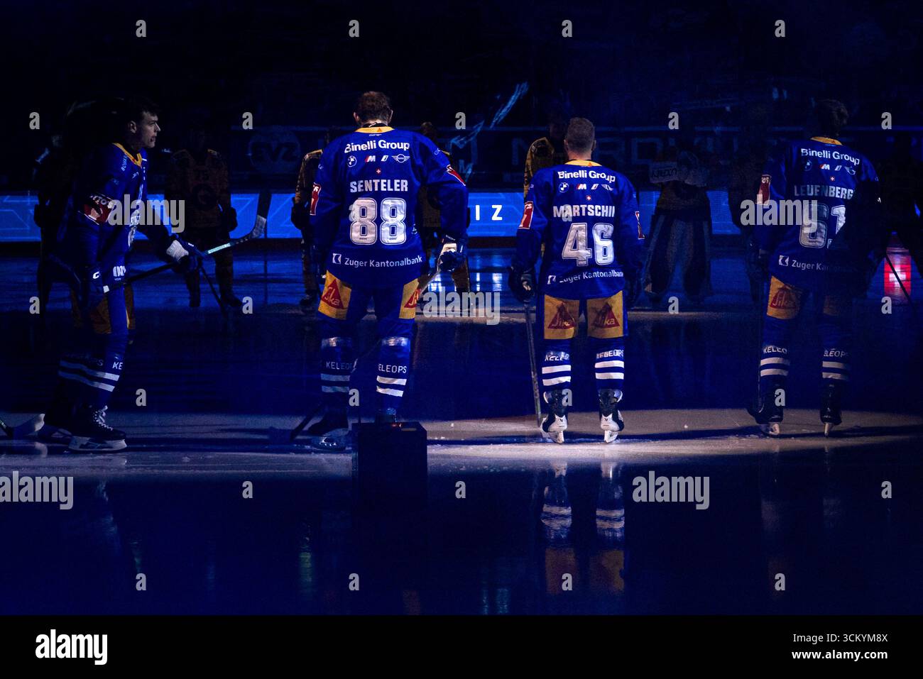 Sven Senteler #88 (EV Zug) and Lino Martschini #46 (EV Zug) during the ...