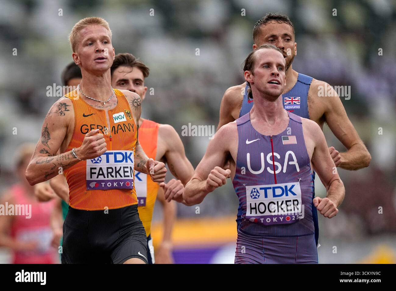 United States' Cole Hocker and Germany's Robert Farken race in a men's ...