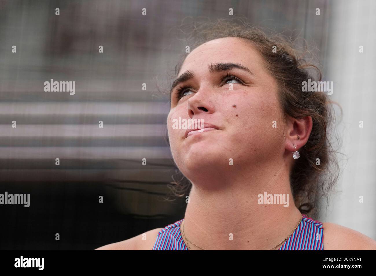 United States' Brooke Andersen reacts in the women's hammer throw ...