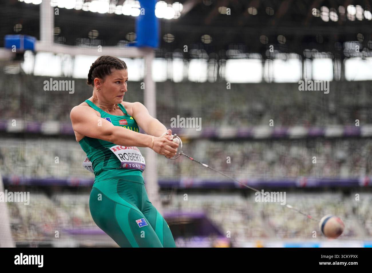 Australia's Lara Roberts makes an attempt in the women's hammer throw ...