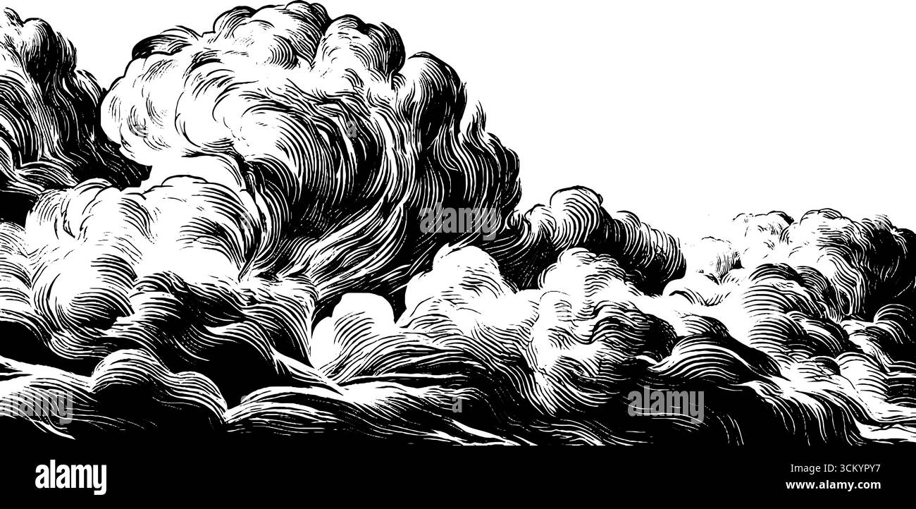 Black and white cloud swirl border design for vintage art and ...