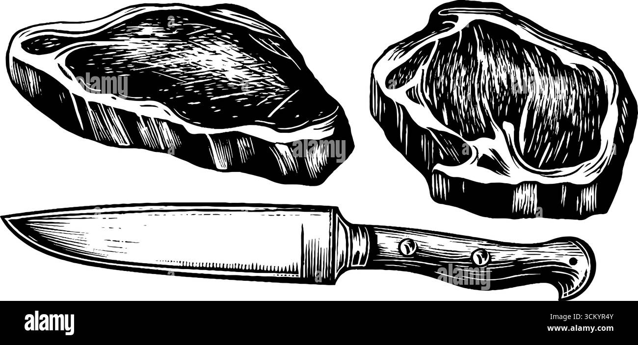 Vintage butcher knife with meat cuts for cooking design Stock Vector ...