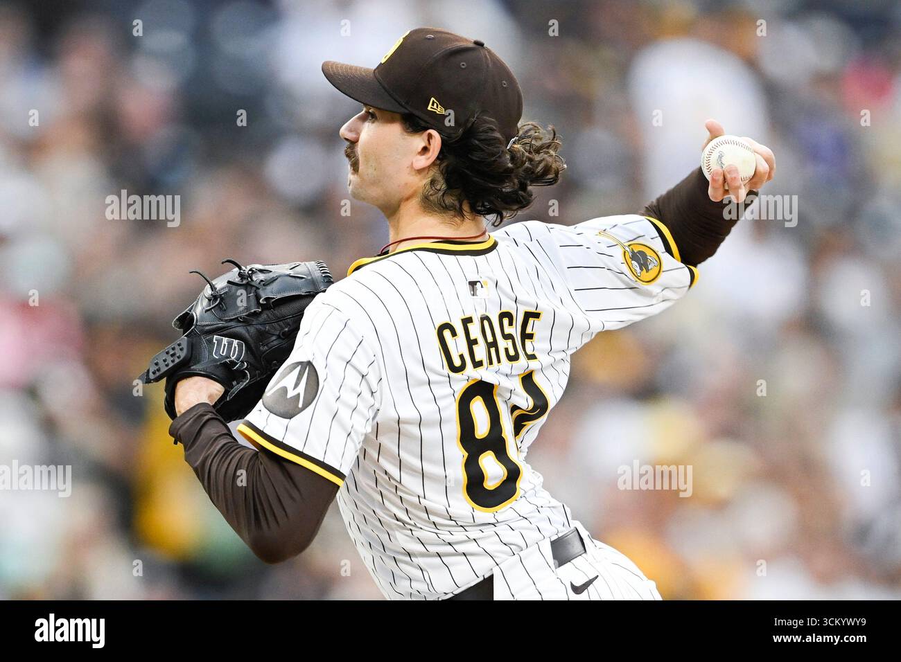 San Diego Padres starting pitcher Dylan Cease delivers during the first ...