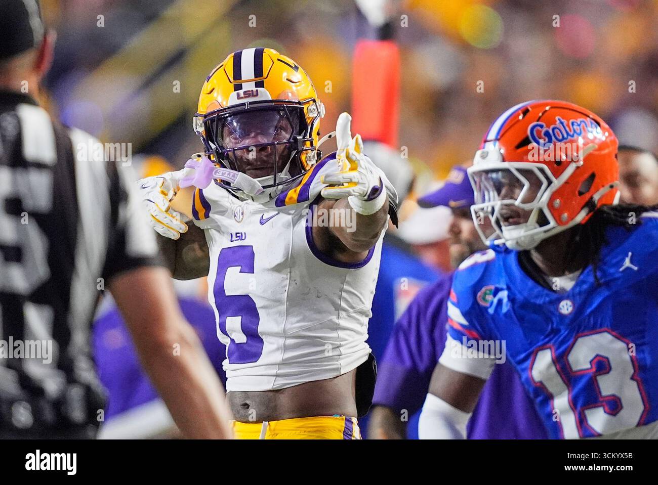 LSU wide receiver Barion Brown (6) reacts after after carrying for a ...