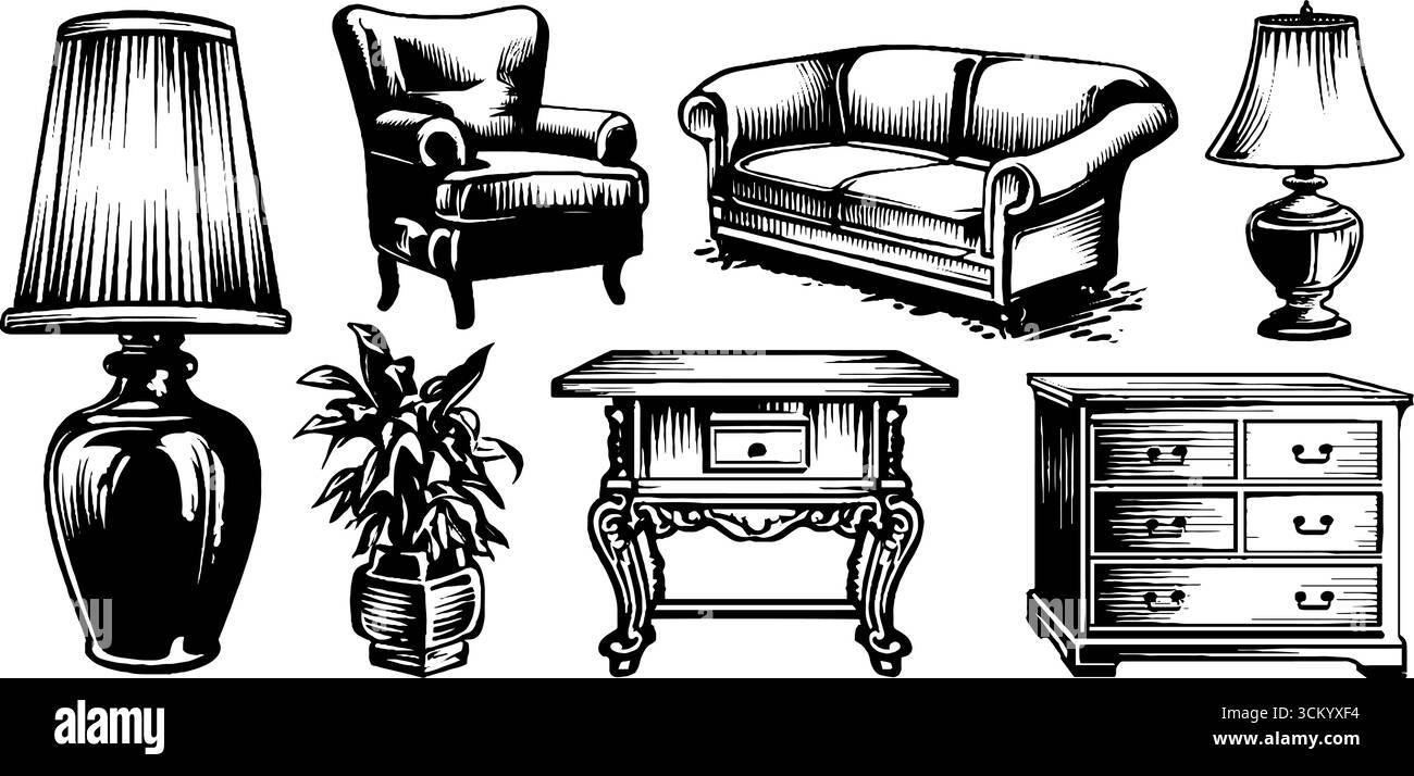 Elegant art deco furniture and objects collection for interior design ...