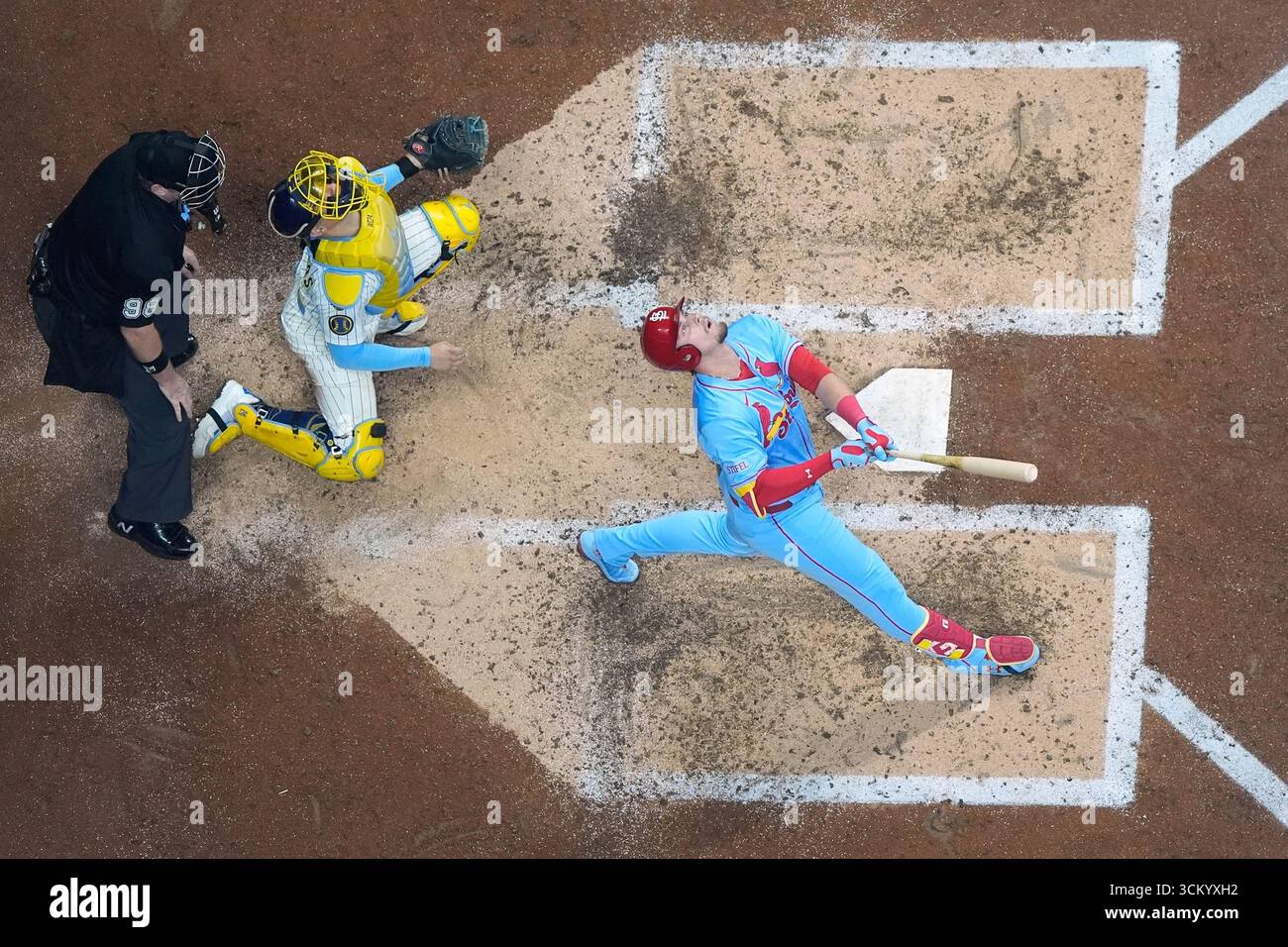 St. Louis Cardinals' Nolan Gorman watches his pop out with Milwaukee ...