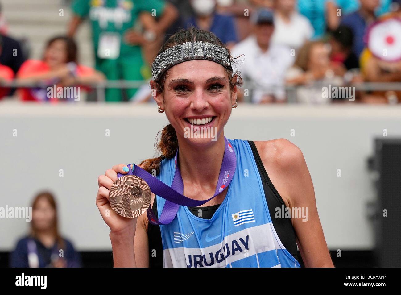 Uruguay's Julia Paternain poses after winning the bronze medal in the ...