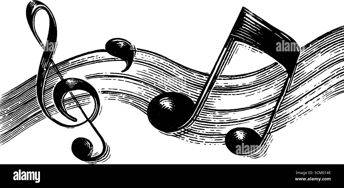 Vintage musical note corner and staff line border design for music ...