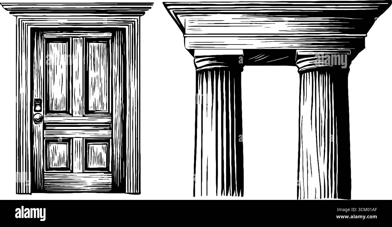 Neoclassical paneled door and pilaster frame design for architectural ...