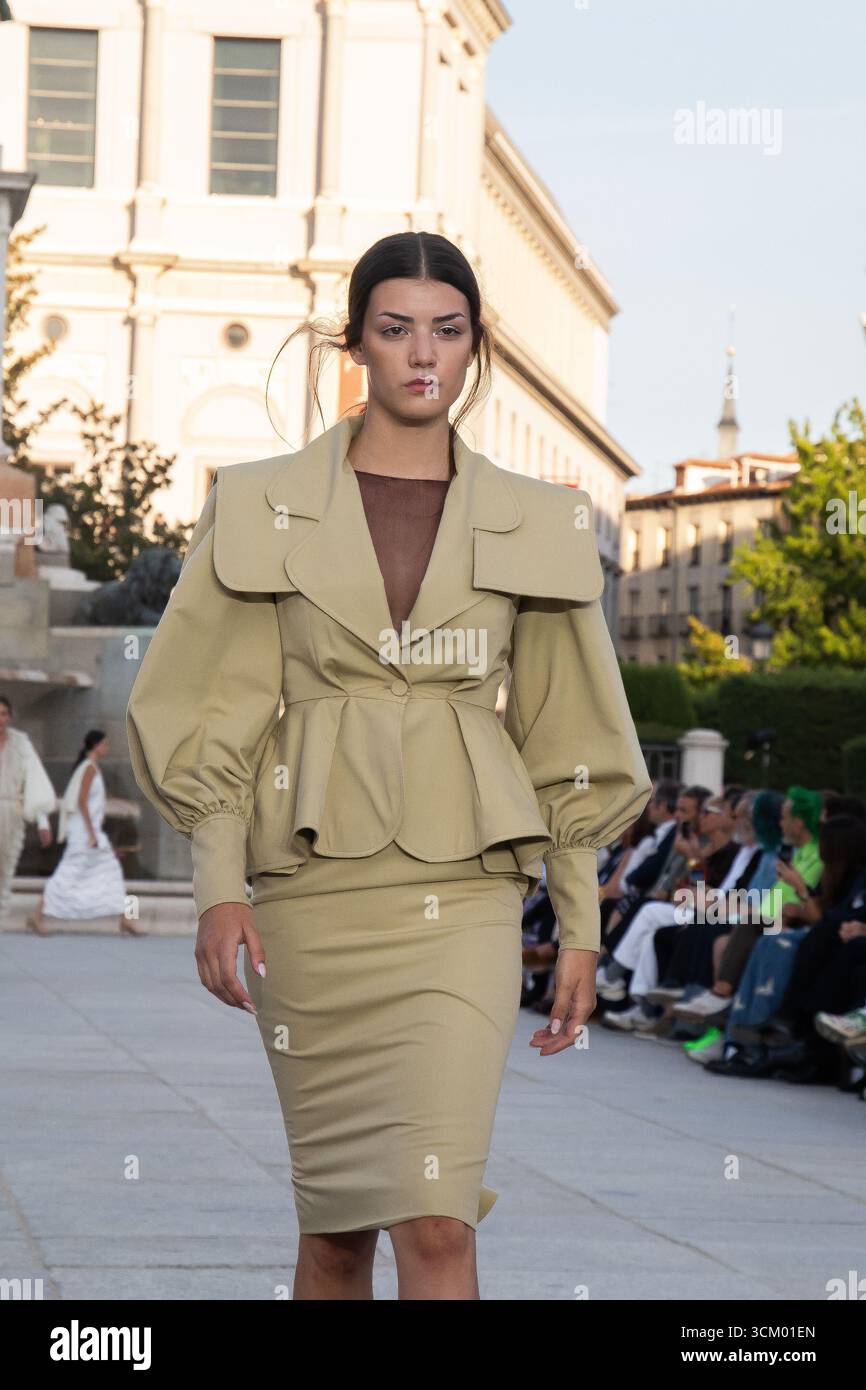 A model walks the runway at the Madrid es Mode fashion show during the ...
