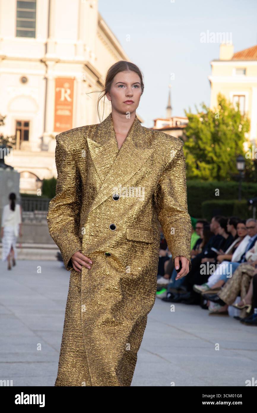 A model walks the runway at the Madrid es Mode fashion show during the ...