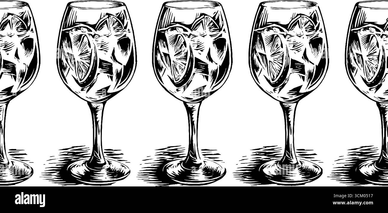 Aperol spritz wine glasses with orange slice repeating pattern sketch ...