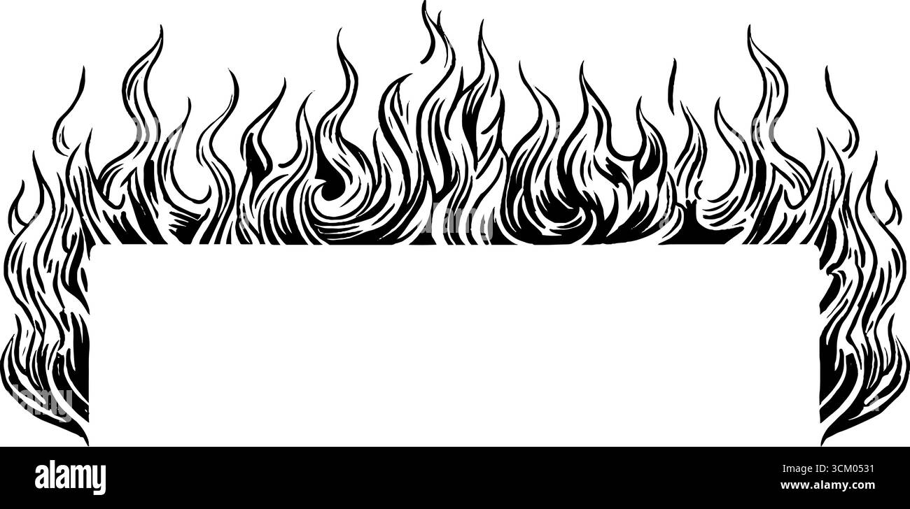 Decorative torch flame border in black and white for creative design ...
