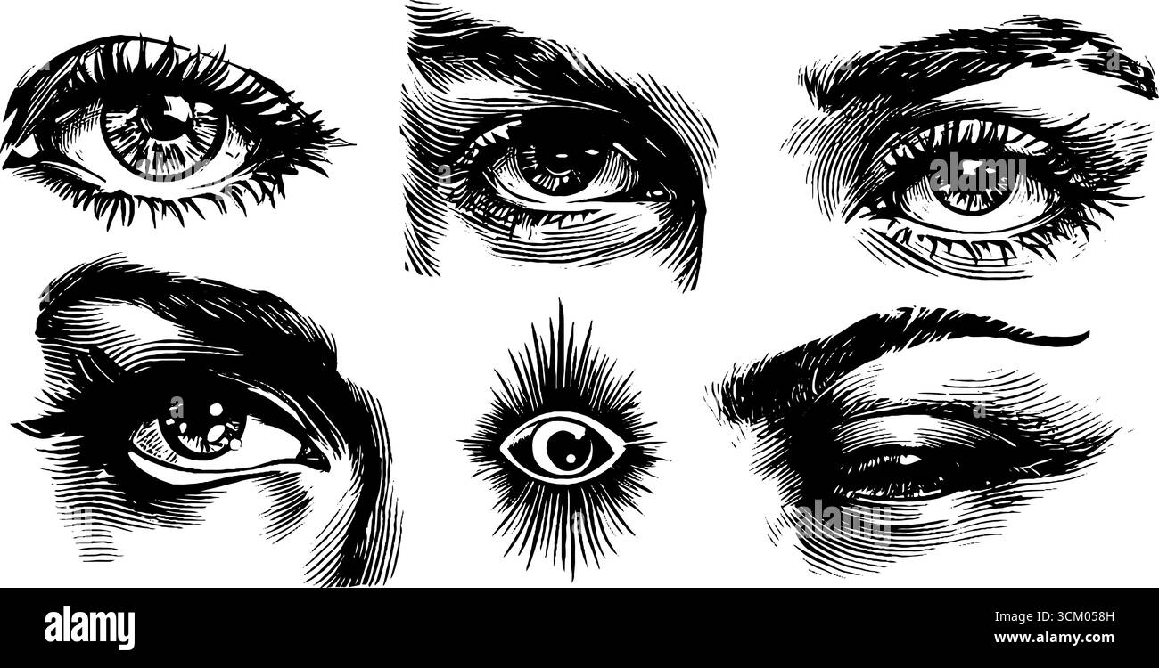 Stylized open and closed eyes with detailed iris design for art and ...