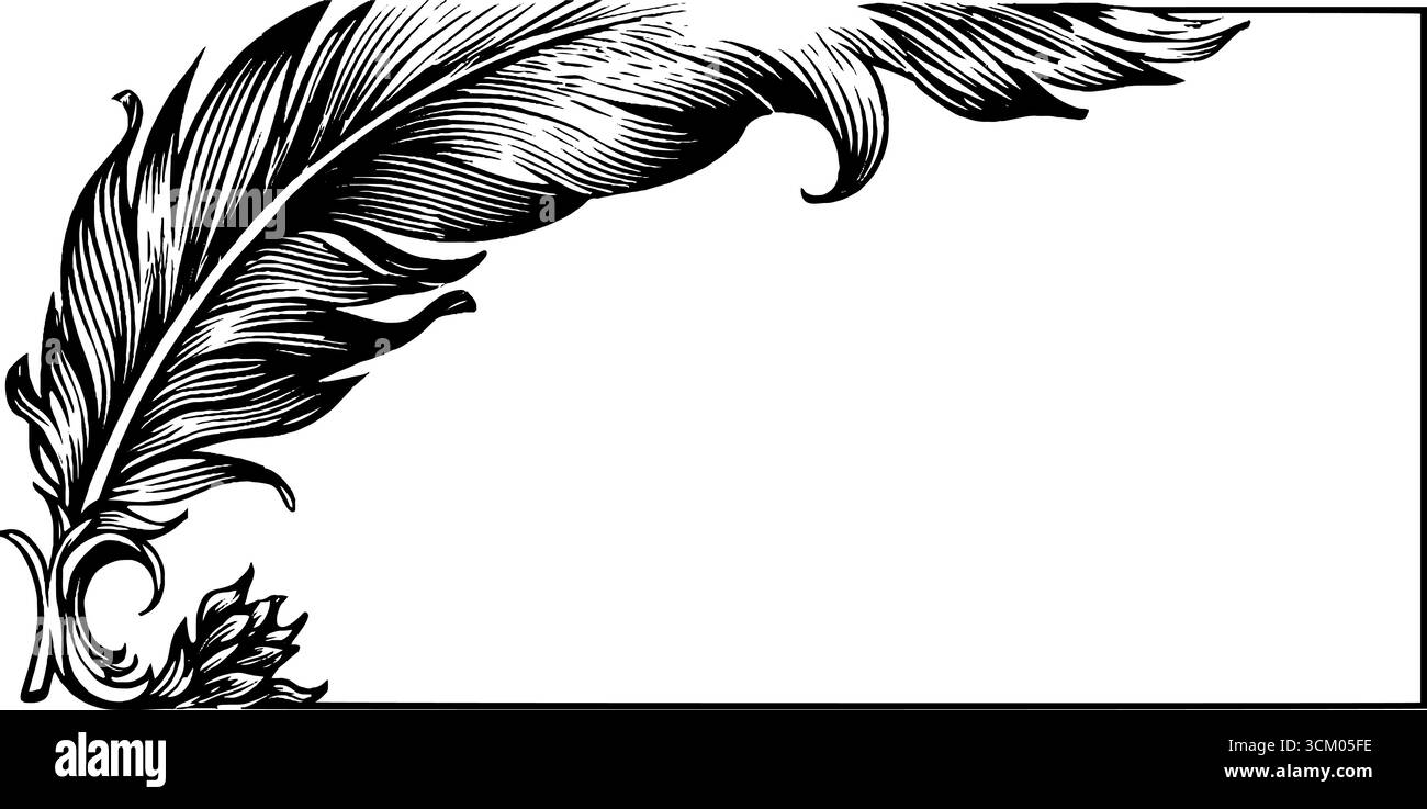 Elegant quill feather corner design for traditional scroll decoration ...