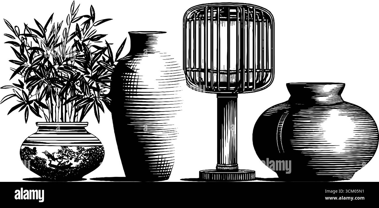 Japanese style paper lanterns and bamboo vases for home decor and ...