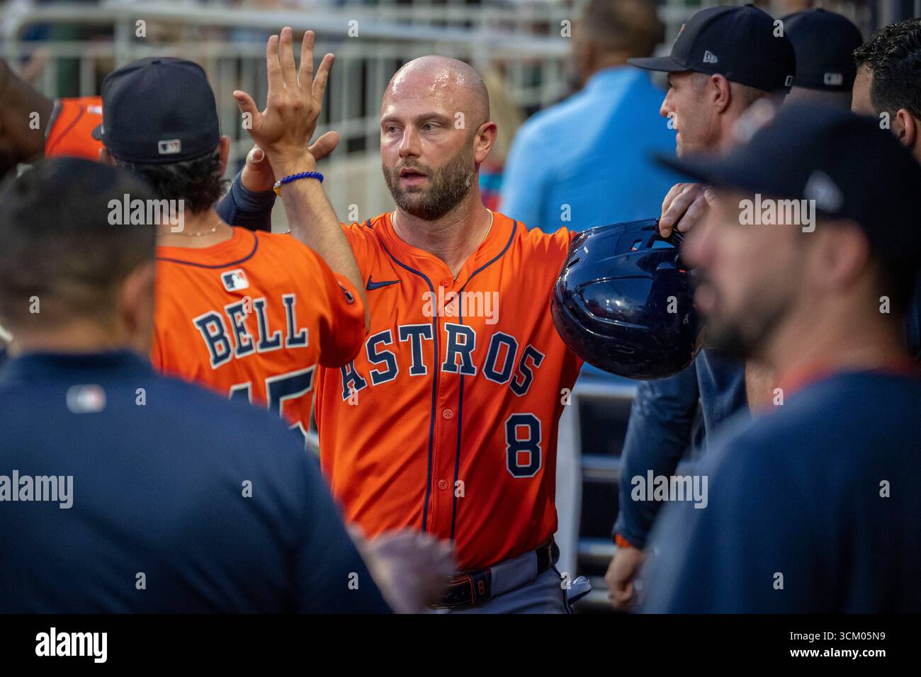 Houston Astros first base Christian Walker (8) scores the first run ...